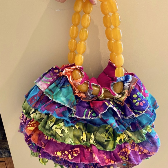 Bags | Vintage Ruffled Multicolored Purse Wjumbo Acrylic Grape Bead ...